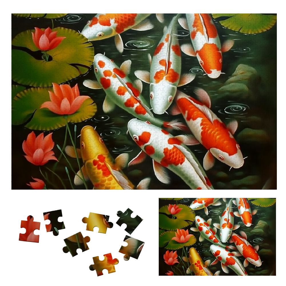 JRXY Koi Fish Lily Pads Water Lilies Wooden Puzzle for Adults and Kids ...