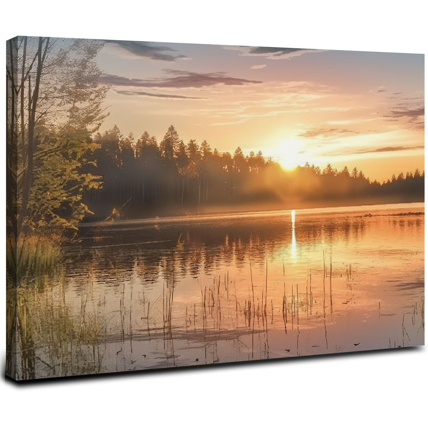JRXY Lake Canvas Wall Art Picture: Nature Scene Artwork Sunset Scenic ...