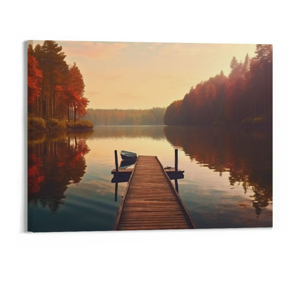 JRXY Landscape Canvas Wall Art Print: Nature Scene Lake Framed Picture ...