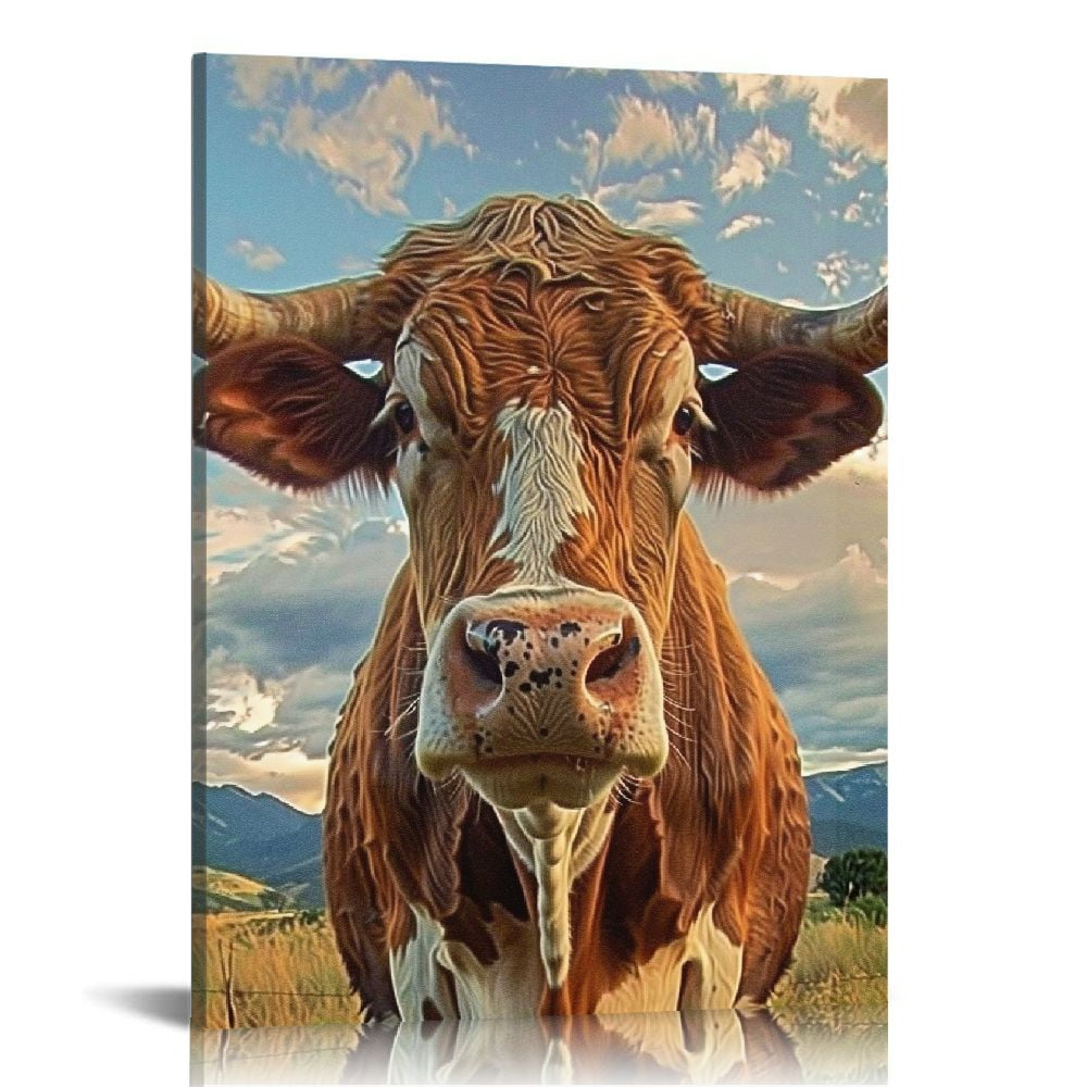 JRXY Large Texas Animal Picture for Living Room Longhorn Steer in Rural ...