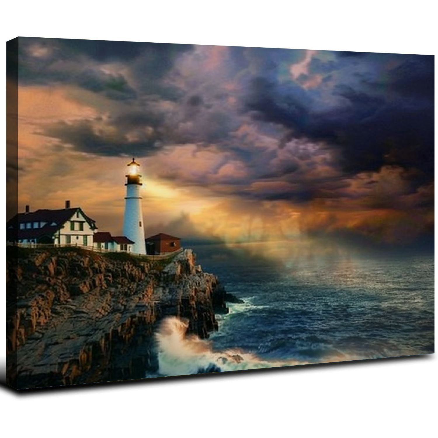 JRXY Lighthouse Wall Art Storm Sea Ocean Painting Seascape Pictures ...