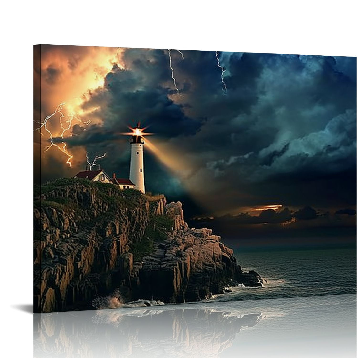 JRXY Lighthouse Wall Art Storm Sea Ocean Painting Seascape Pictures ...