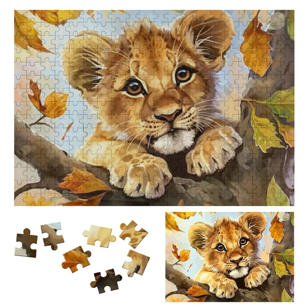 JRXY Lion Cub Wooden Puzzle Game Toy Gift for Family Friends 300 PCS ...