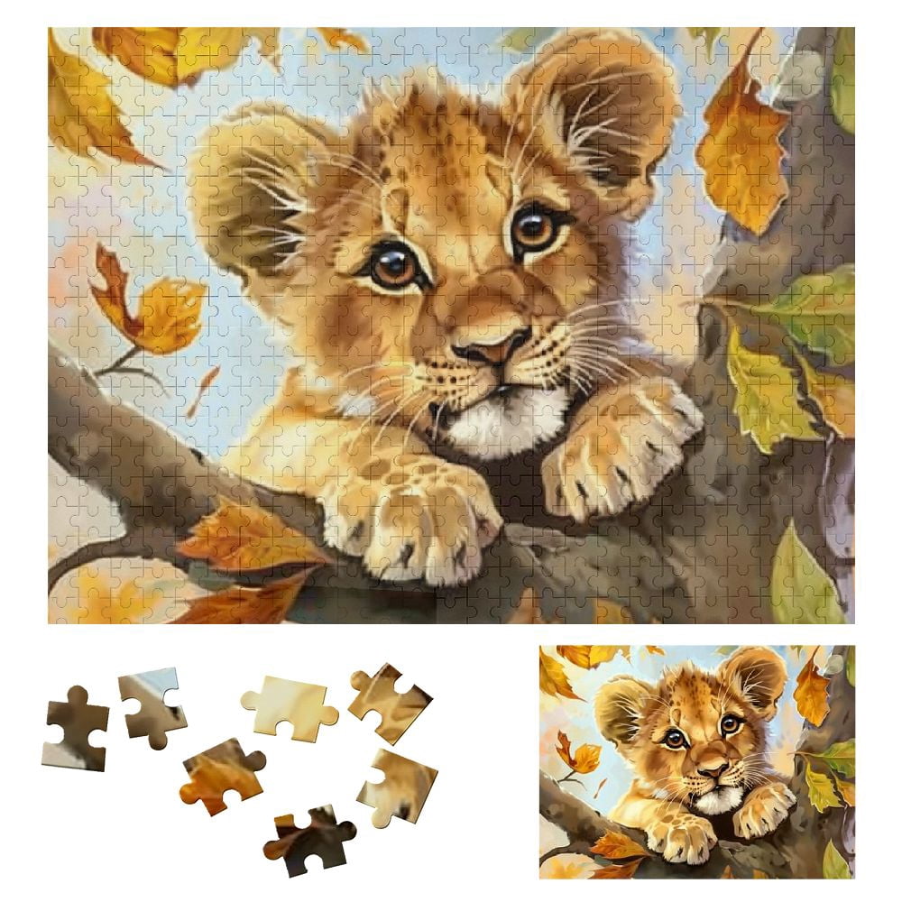 JRXY Lion Cub Wooden Puzzle Game Toy Gift for Family Friends 500 PCS ...
