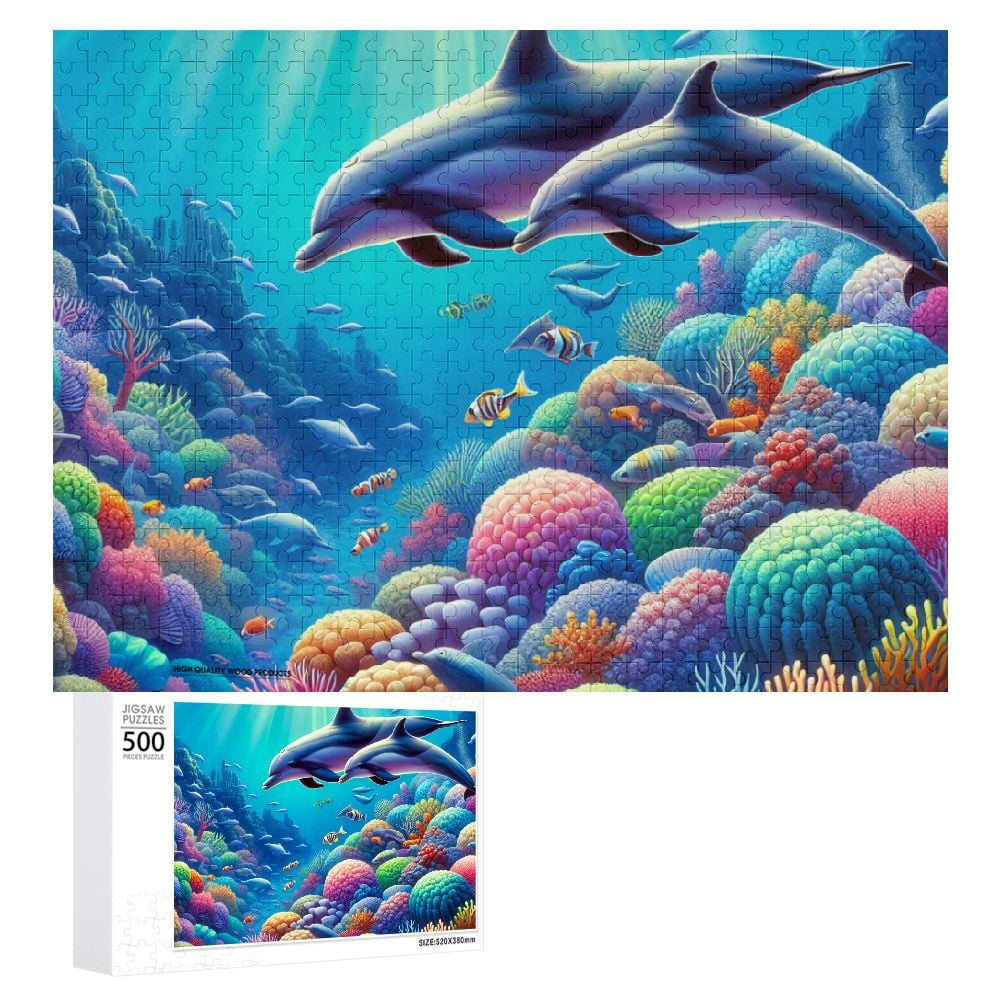 JRXY Lovely Ocean Dolphin Decorative Wood Puzzle for Adults 500 PCS ...