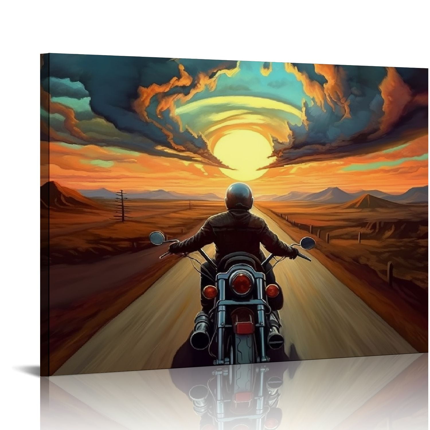JRXY Motorcycle Rider with Sunset Landscape Oil Painting Wall Art ...