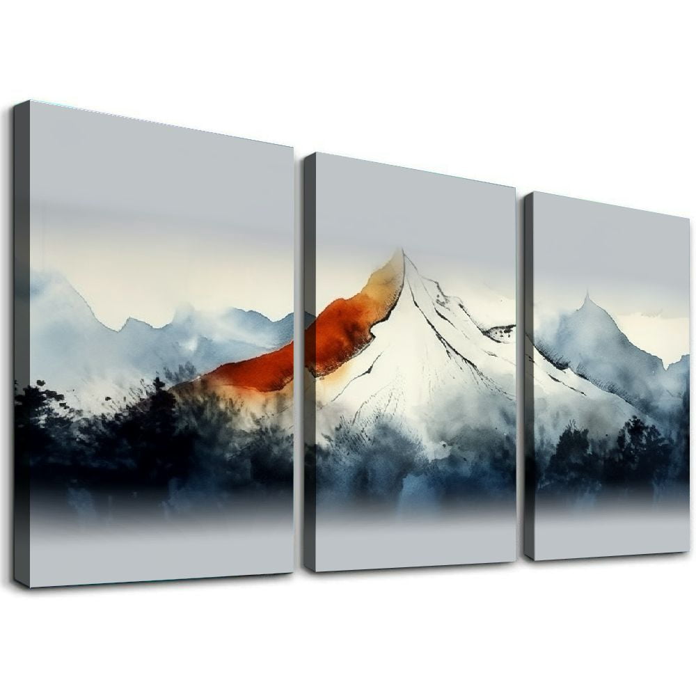 JRXY Mountain Canvas Wall Art Indigo Abstract Mountain Canvas Painting ...