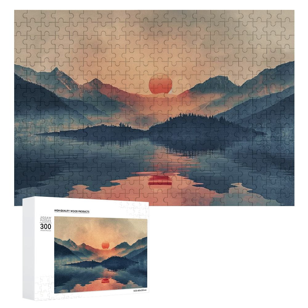 JRXY Mountain Range Red Sun Lake Wooden Puzzle for Adults and Kids ...