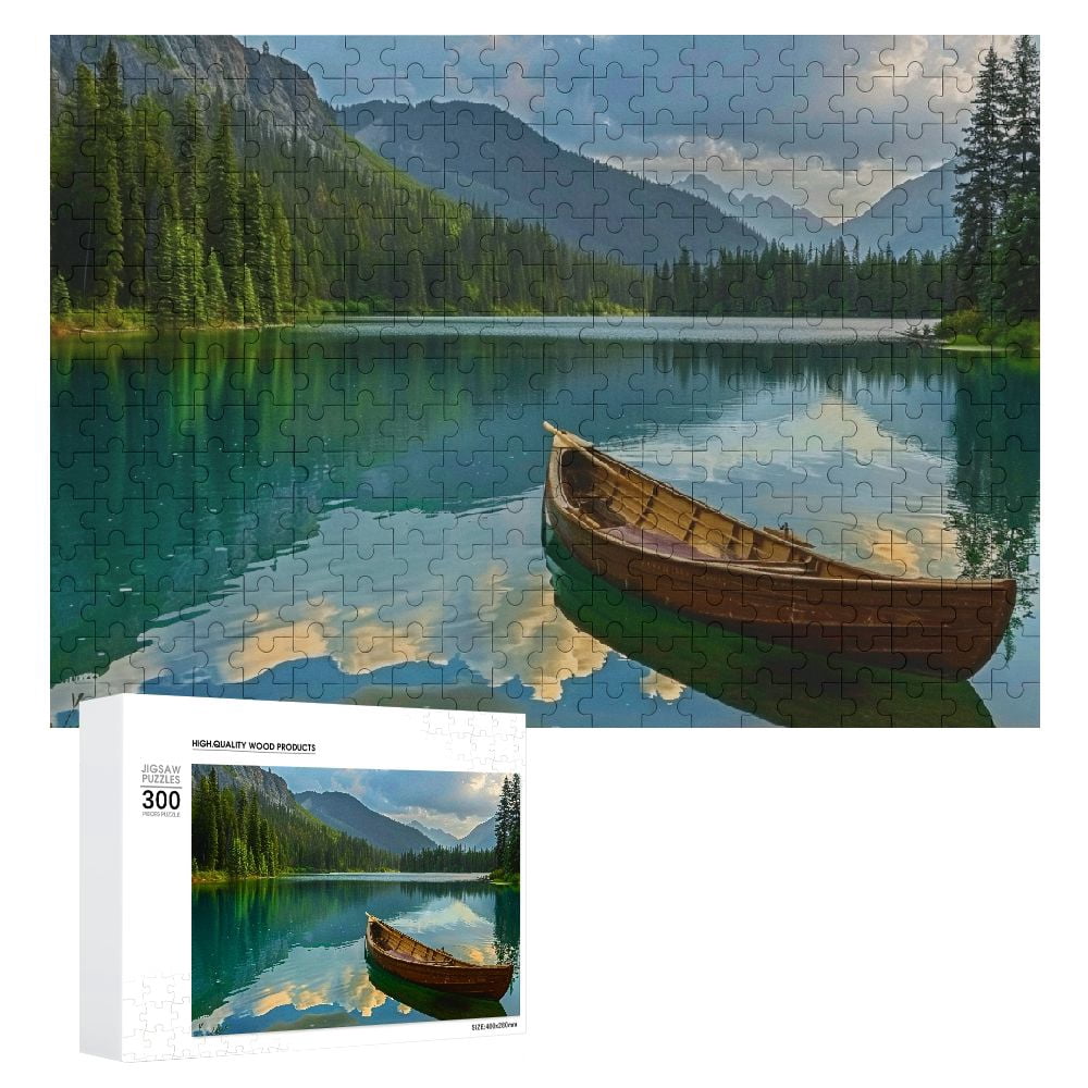 JRXY Mountains Lake Boat Wooden Puzzle for Adults and Kids - Gift for ...