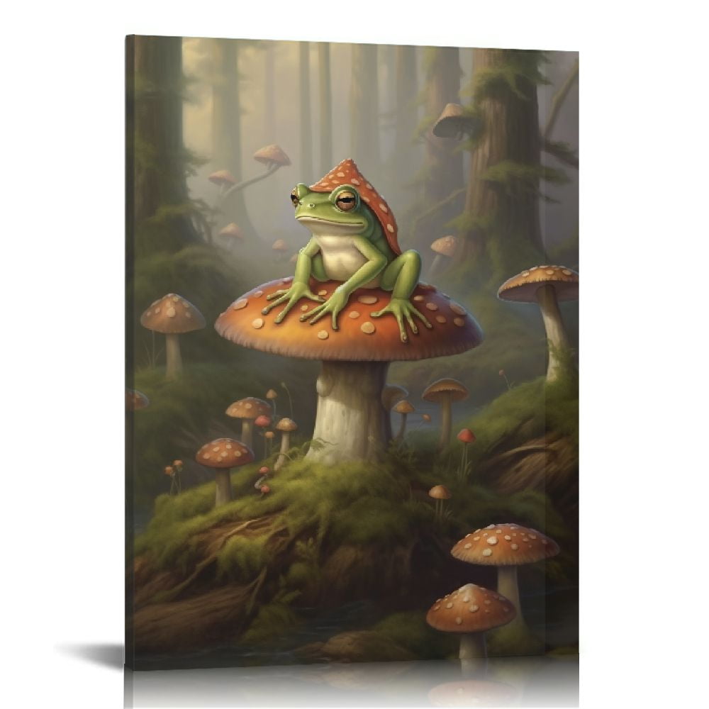 JRXY Mushroom Frog Poster Retro Frog Wall Decor Cartoon Mushrooms And ...