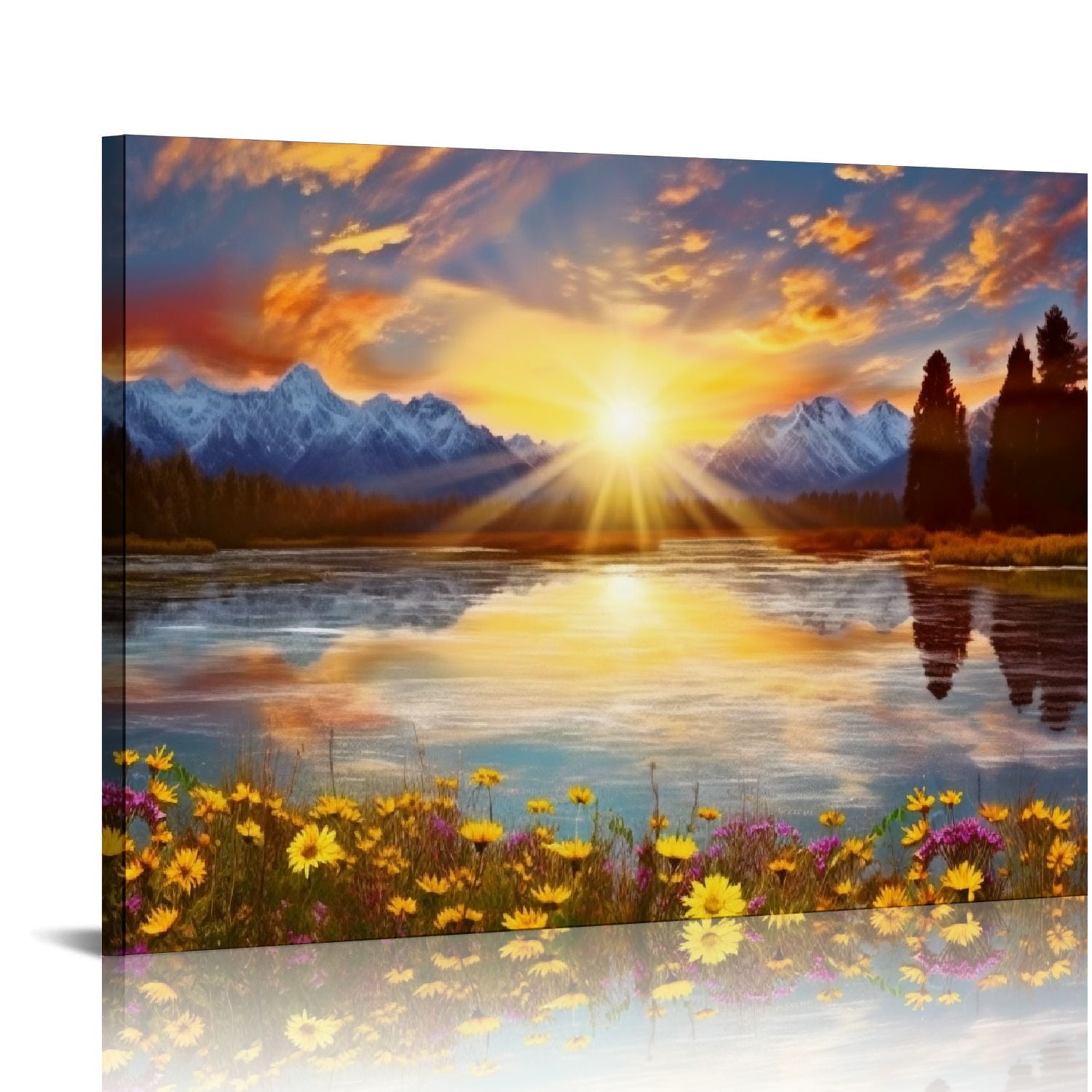 JRXY Nature Mountain Wall Art for Living Room, National Park Sunflower ...