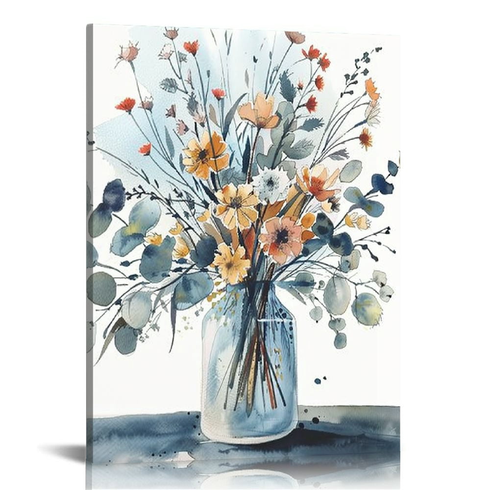 JRXY Navy Blue Flowers Canvas Wall Art Bedroom Wall Decor Minimalistic ...