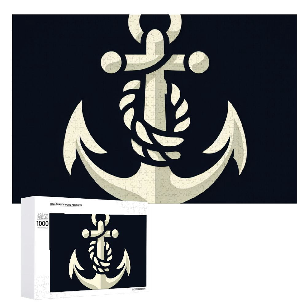 JRXY Navy Blue White Nautical Sailing Decor Anchor Wooden Puzzle for ...