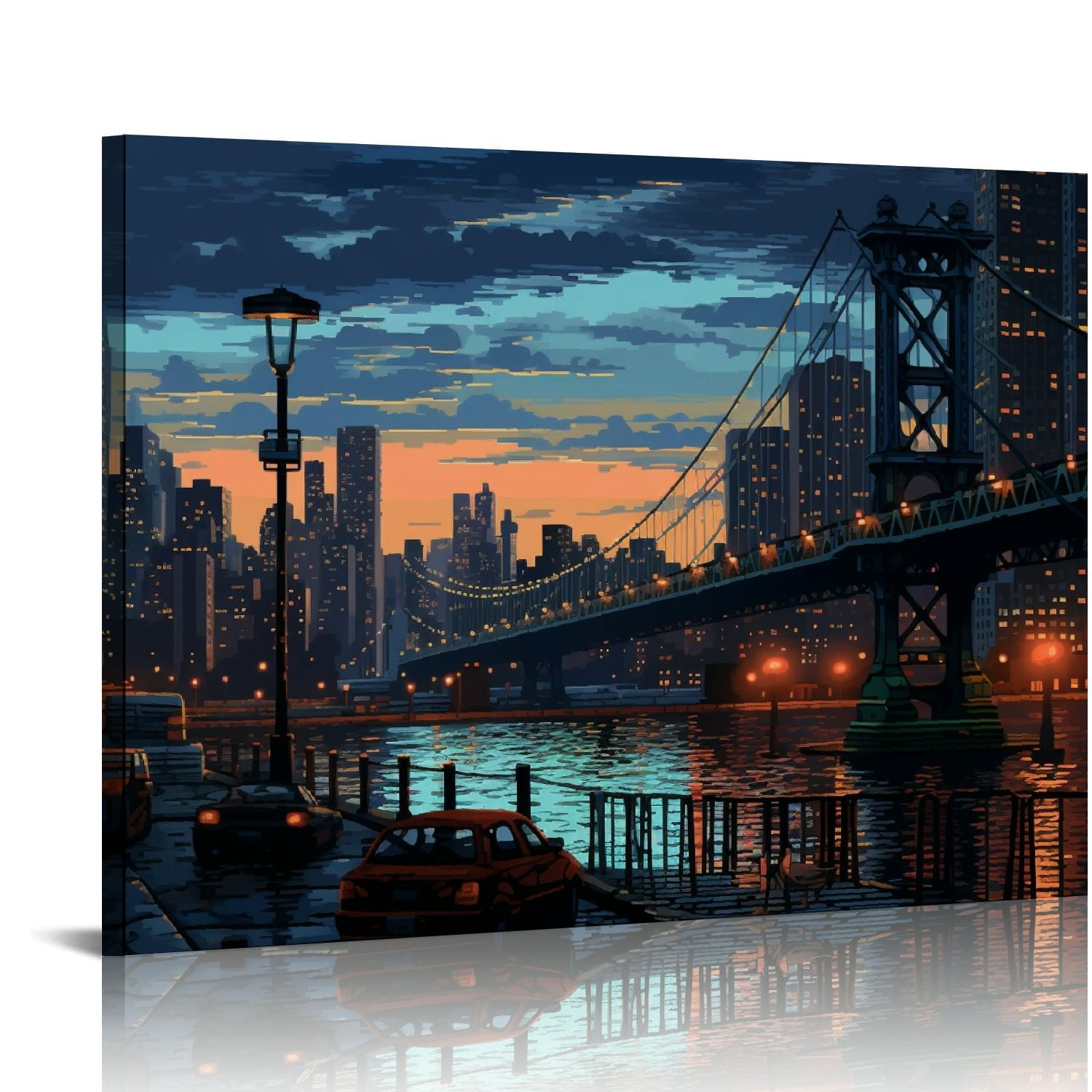JRXY New York City Wall Art Canvas Black and White Blue Brooklyn Bridge ...