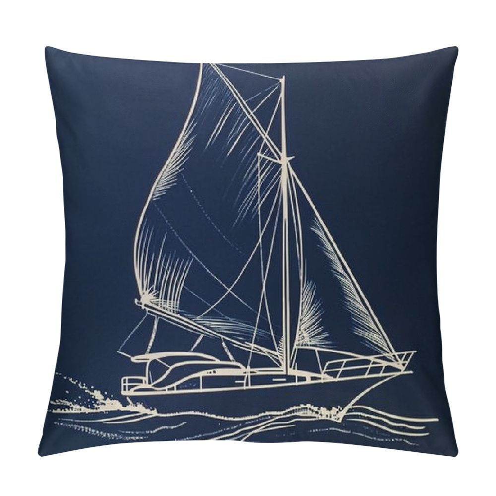 JRXY Ocean Theme Blue Pillow Covers with Compass/Anchor/Sailboat ...
