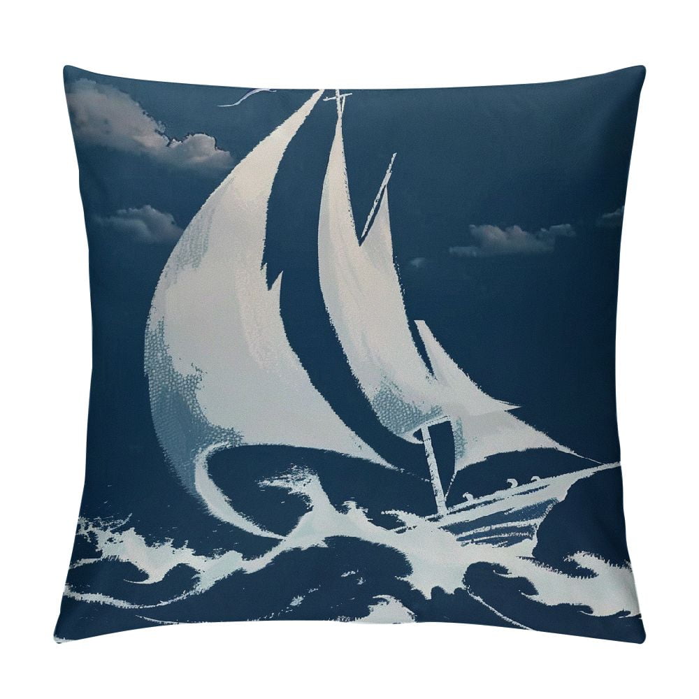 JRXY Ocean Themed Nautical Anchor Sailboat Navigation Compass Navy Blue ...