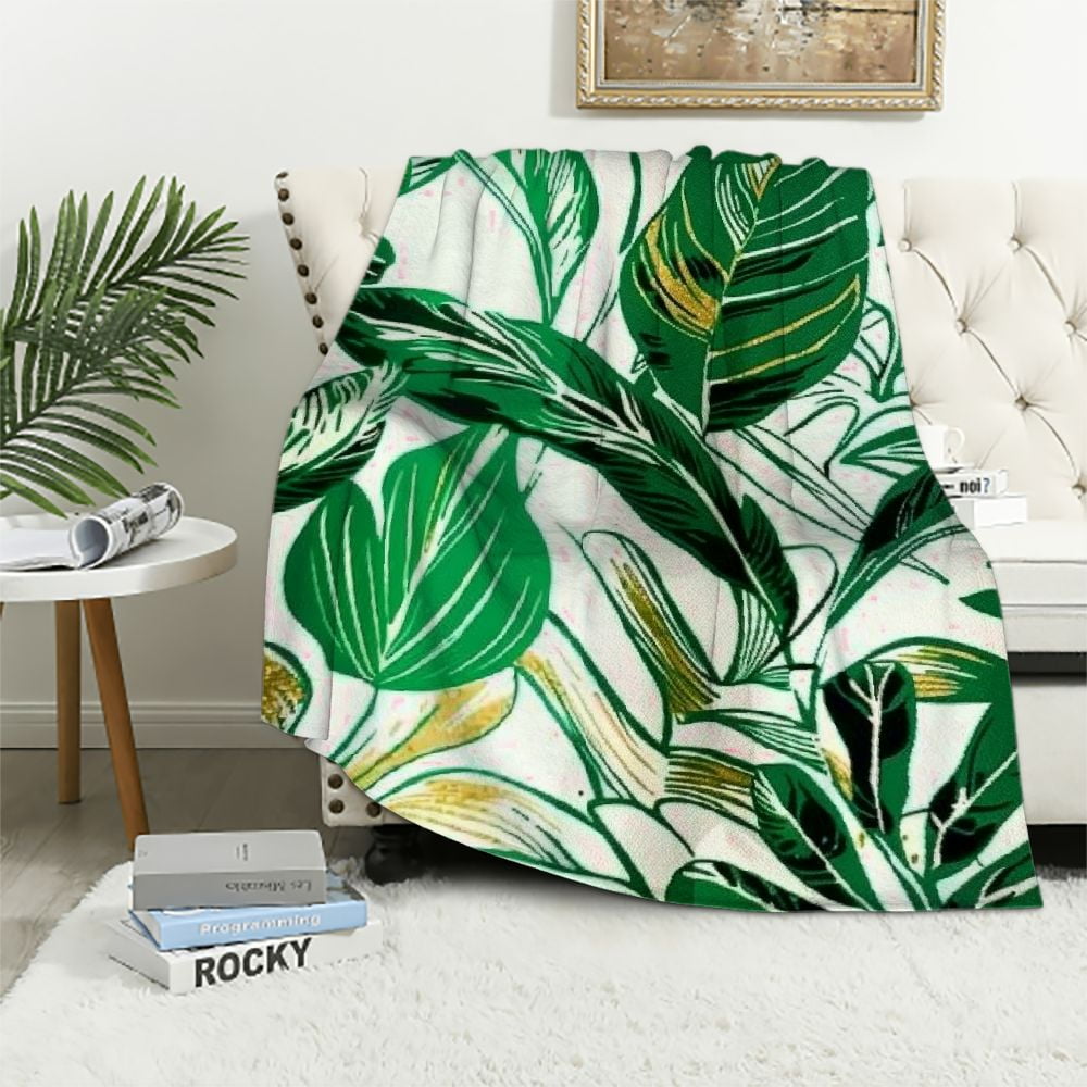 JRXY Palm Leaf Fuzzy Blanket Tropical Leaves Sherpa Blanket for Sofa ...
