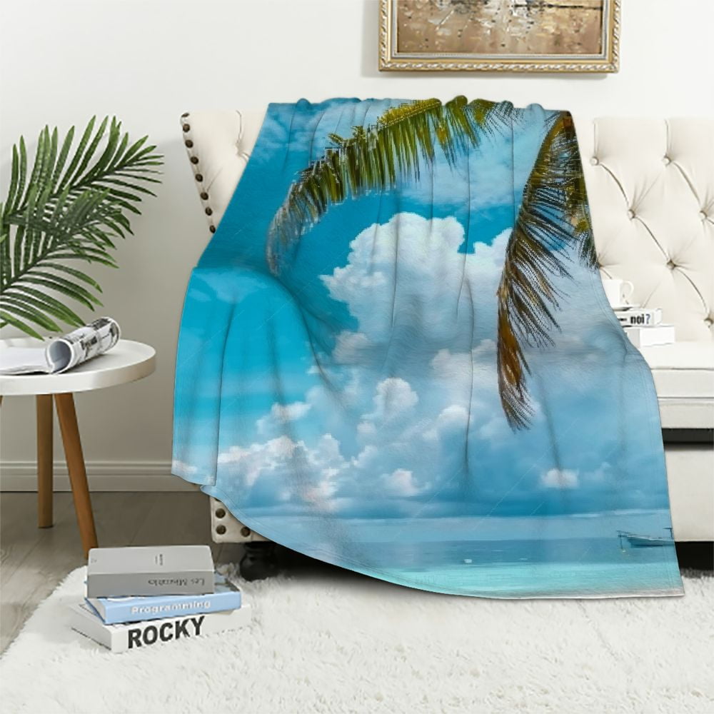 JRXY Palm Tree Hawaiian Ocean Beach Print Flannel Throw Blanket ...