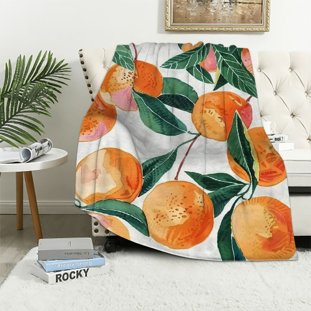 JRXY Peach Throw Blanket, Allover Cute Bright Colorful Fruits Design ...