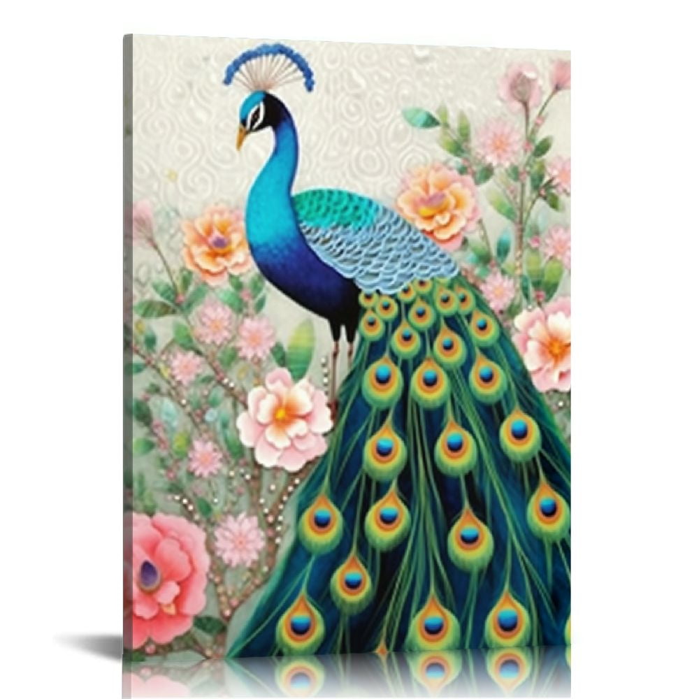 JRXY Peacock Canvas Wall Art Elegant Animal Painting for Modern Home ...