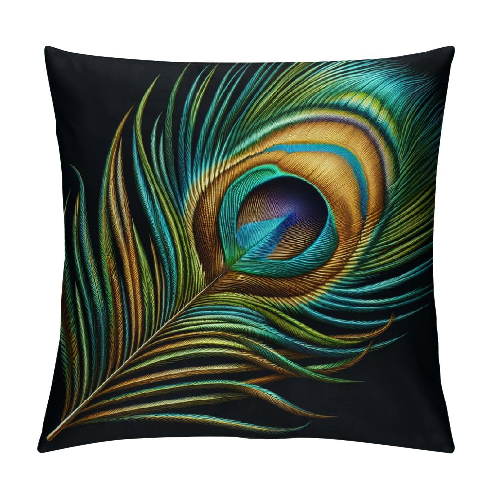 JRXY Peacock Feathers Decorative Pillow Cover, Lumbar Peacock Pillow ...