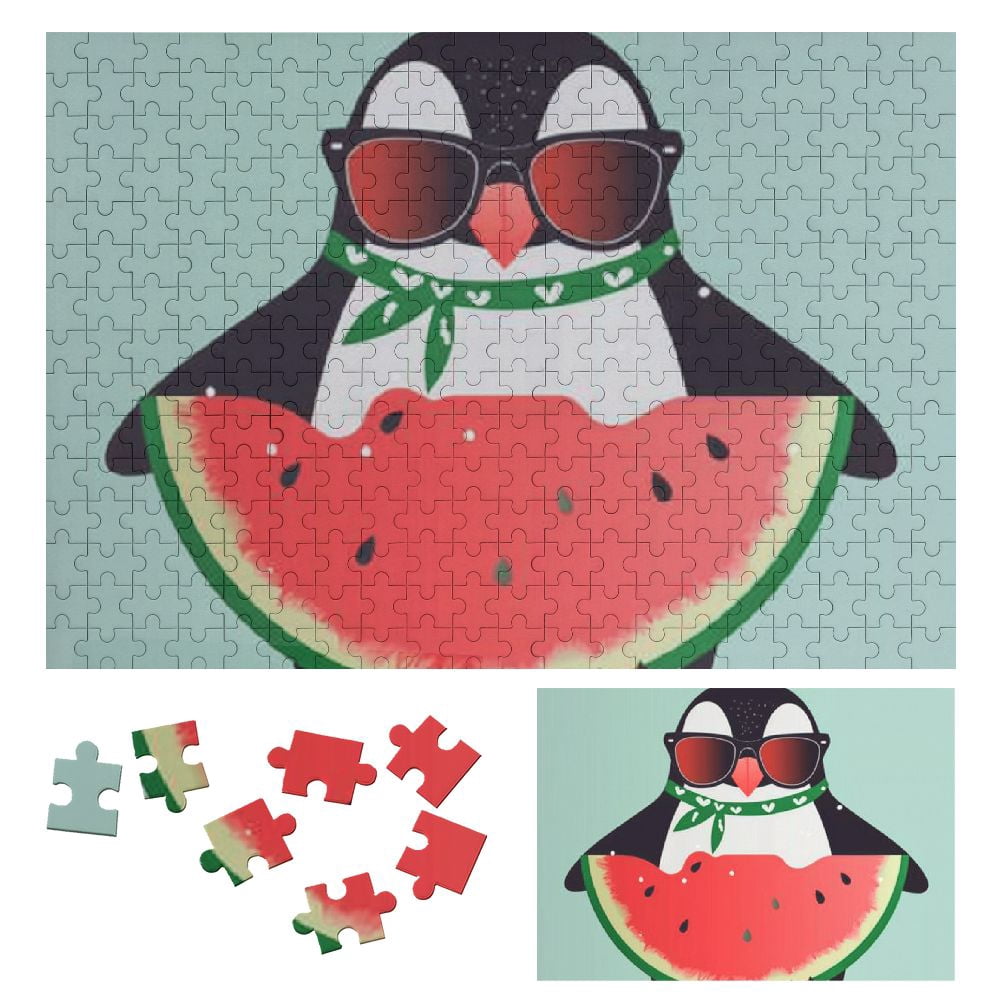 JRXY Penguin Sunglasses Watermelon Slice Wooden Jigsaw Puzzle ...