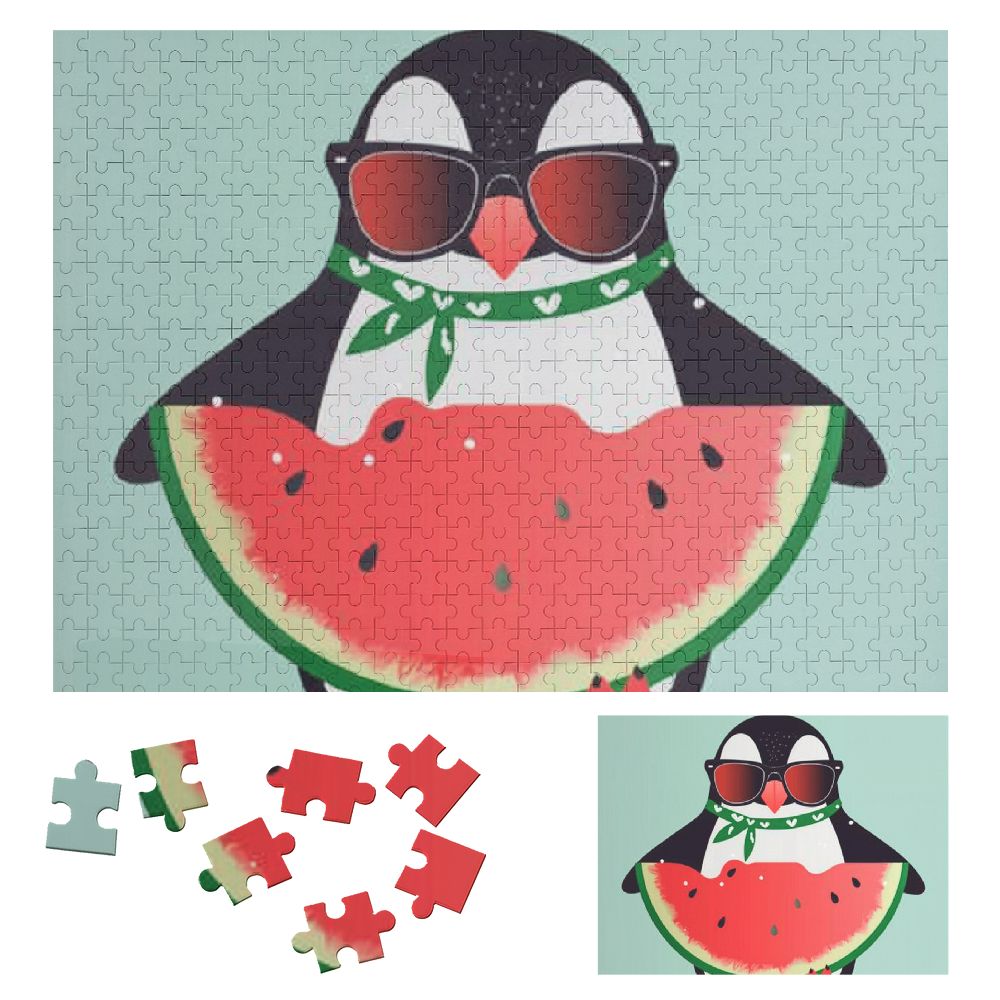 JRXY Penguin Sunglasses Watermelon Slice Wooden Jigsaw Puzzle ...