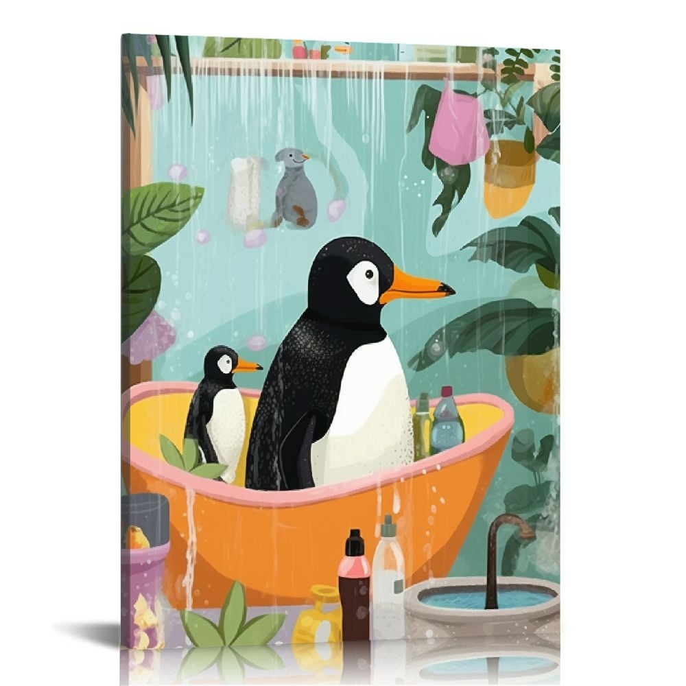 JRXY Penguins in Bathtub Canvas Poster Painting Bathroom Wall Art ...