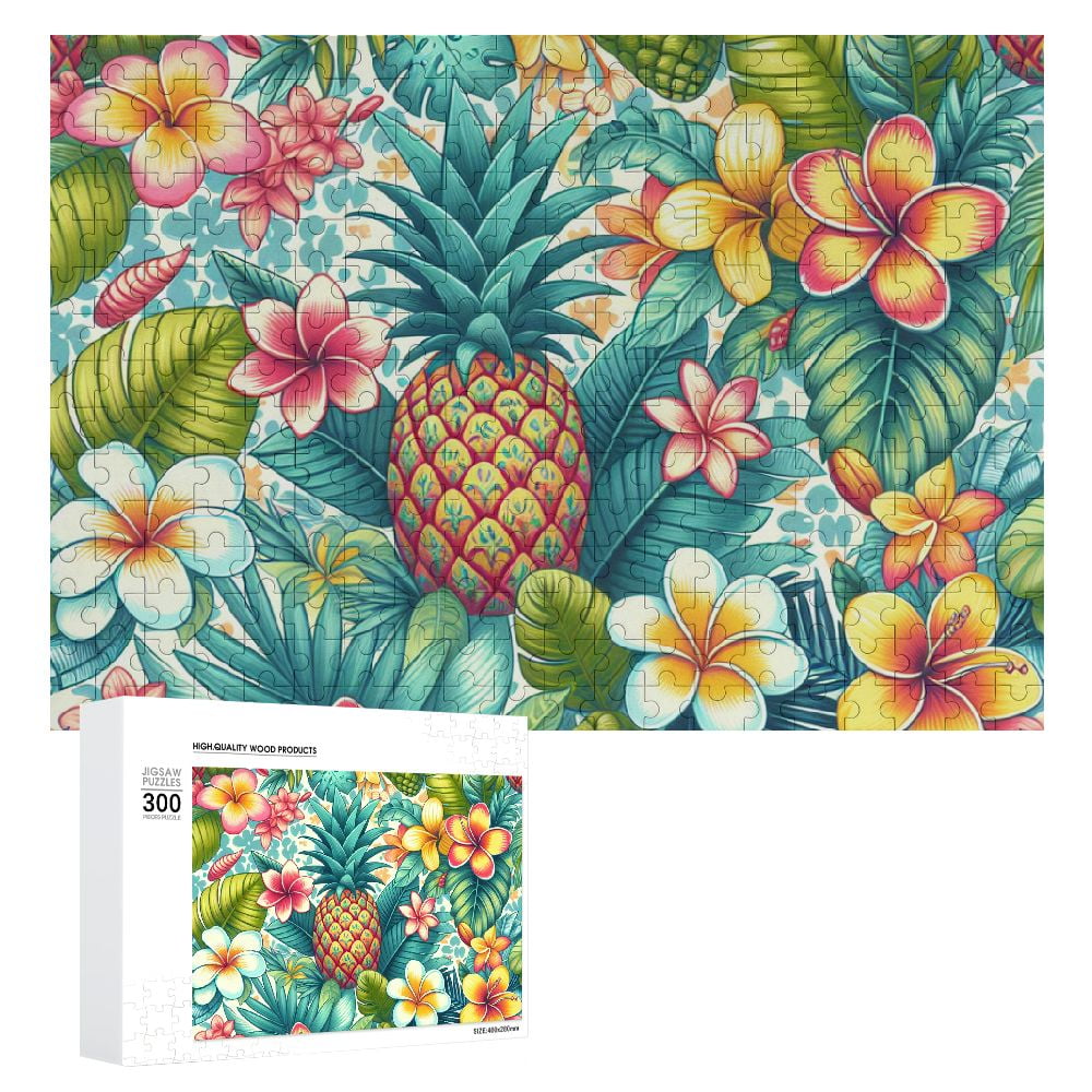 JRXY Pineapple Tropical Palm Leaves and Flowers Wooden Jigsaw Puzzle ...