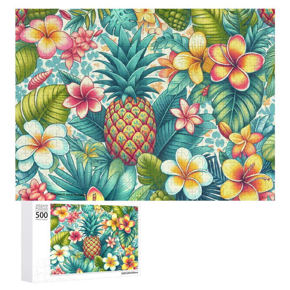 JRXY Pineapple Tropical Palm Leaves and Flowers Wooden Jigsaw Puzzle ...