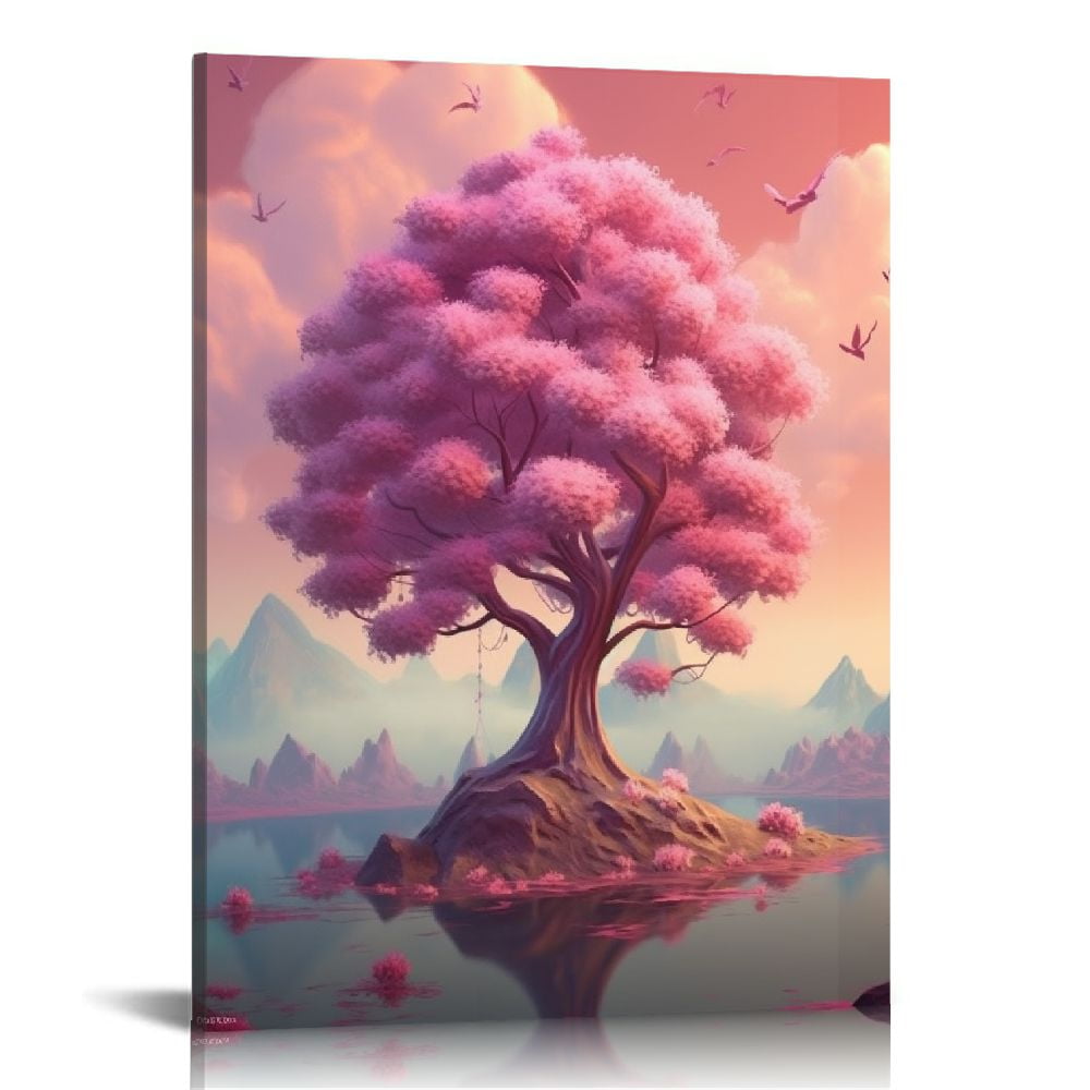 JRXY Pink Sakura Tree Poster-Sakura Wall Decoration Art-Home Canvas ...
