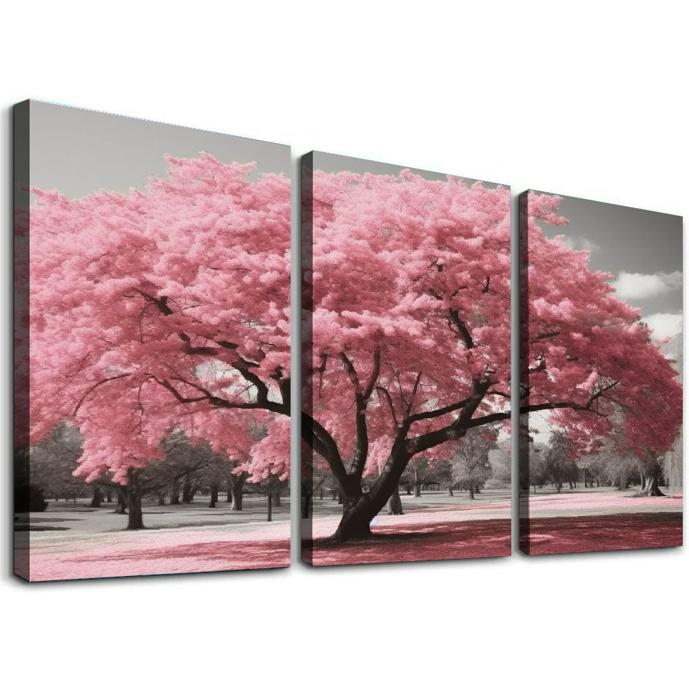 JRXY Pink Tree Canvas Wall Art Pink and Gray Wall Decor Canvas Prints ...