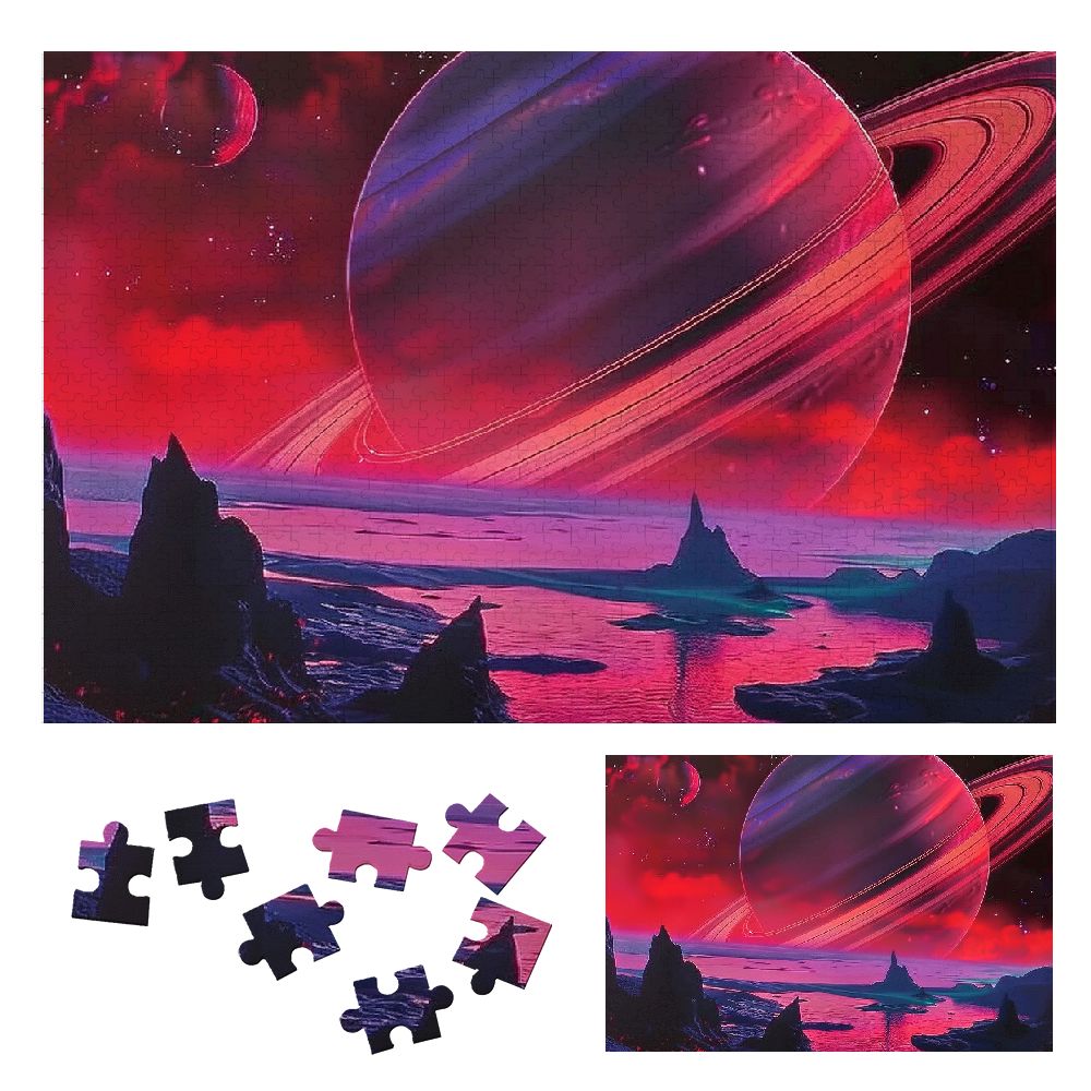JRXY Planet Red Ring Synthwave Wooden Puzzle for Adults and Kids ...
