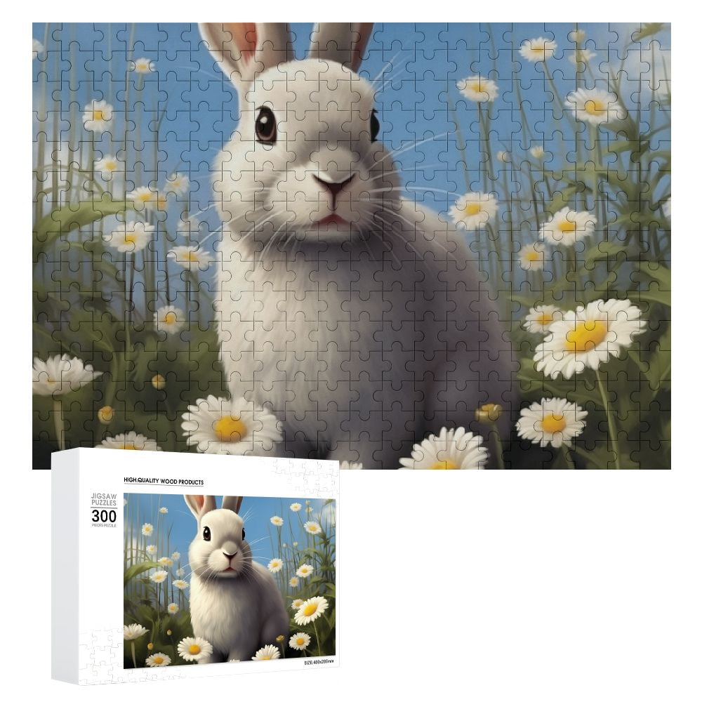JRXY Rabbit And Flowers Animal Watercolor Aesthetic Wooden Jigsaw ...
