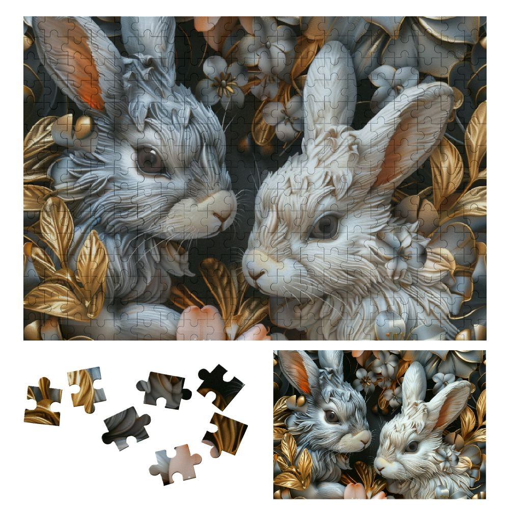 JRXY Rabbits Flowers Whimsical Wooden Puzzle Challenging Difficult Wood Puzzles for Adults 300 ...