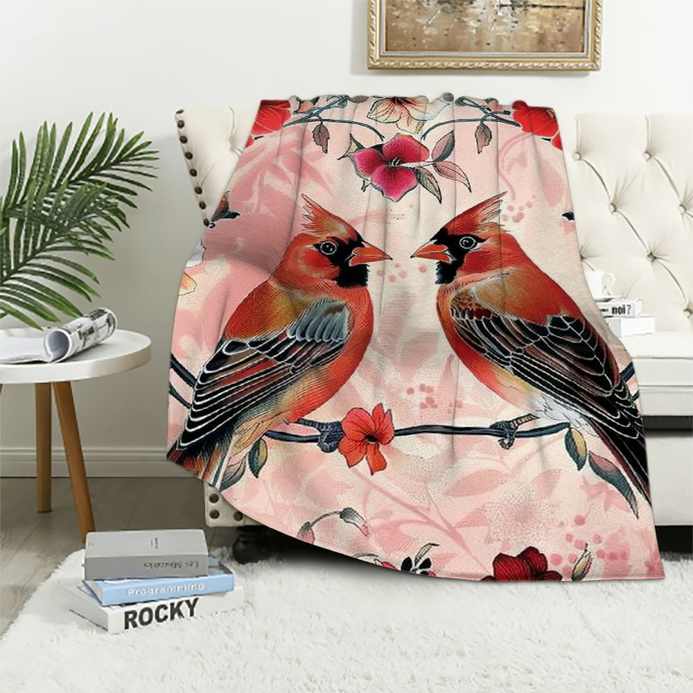 JRXY Red Cardinal Birds Memorial Floral Mandala Pattern Soft Sherpa ...
