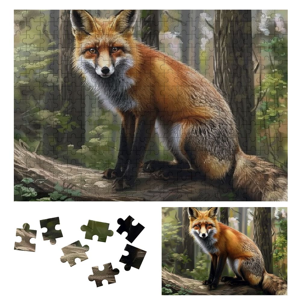 JRXY Red Fox, Forest, Log Wooden Jigsaw Puzzle Challenging Difficult ...