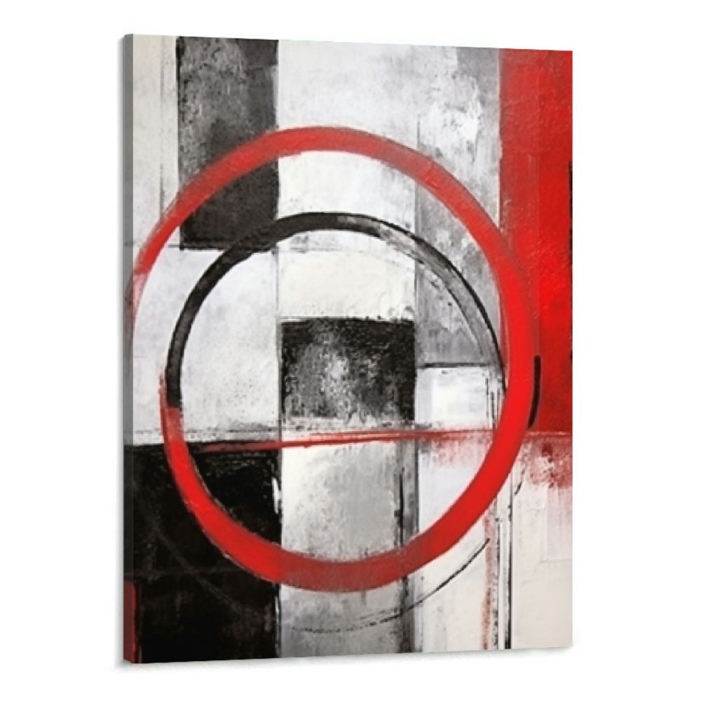 JRXY Red and Grey Abstract Geometric Circle Canvas Wall Art Rustic ...