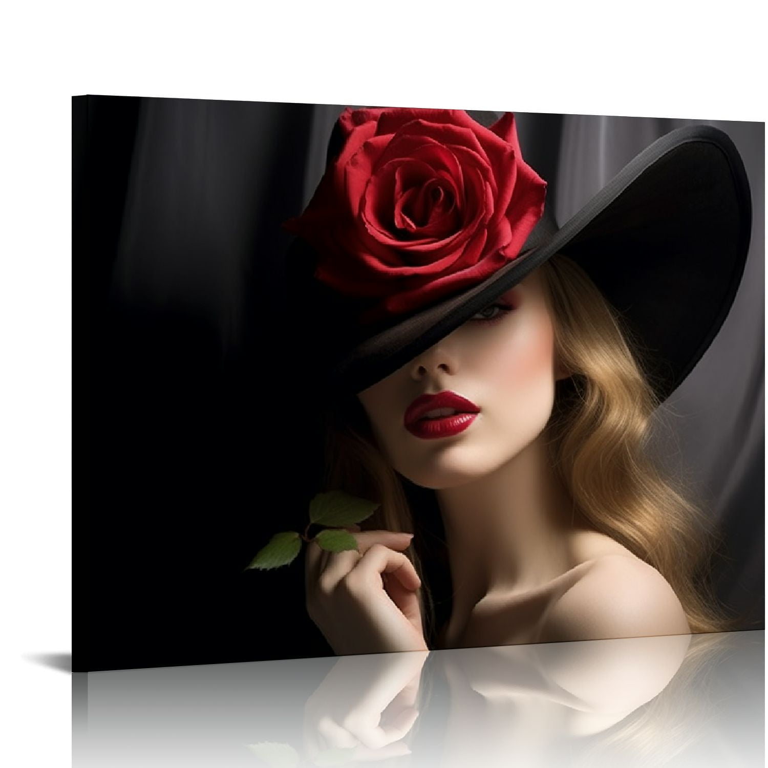 JRXY Red Lips Women And A Rose Poster Wall Decor Wall Art For Bedroom ...