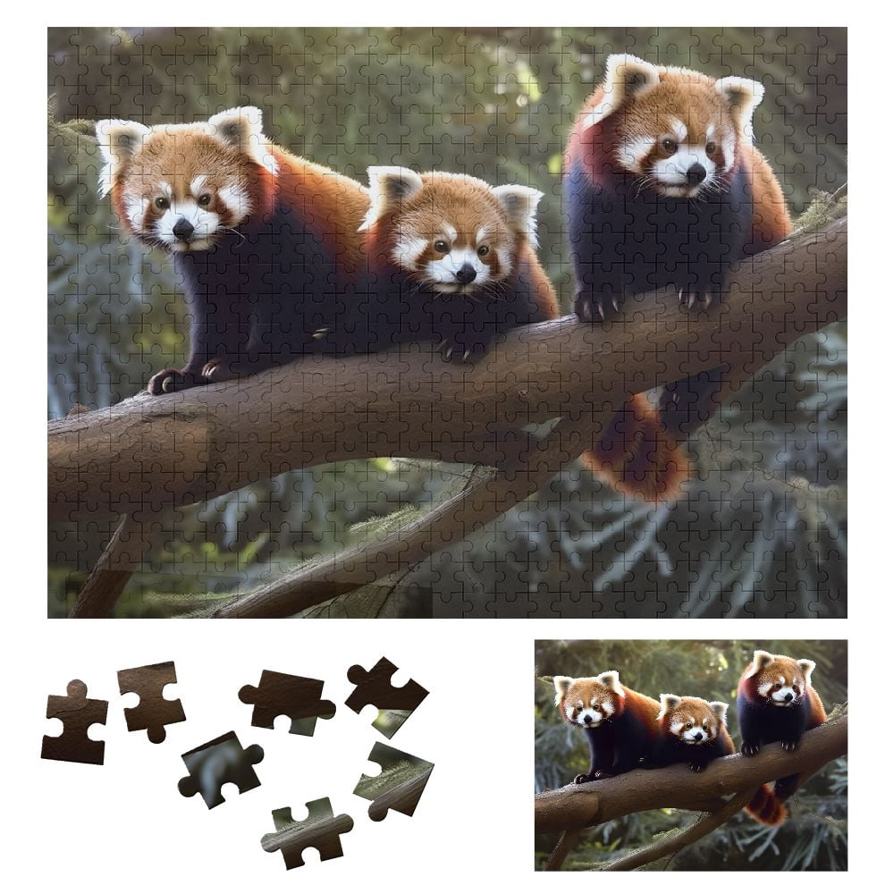 JRXY Red Pandas Tree Branch Forest Wooden Jigsaw Puzzle Challenging ...