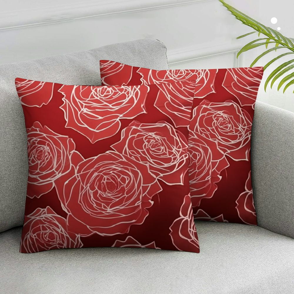 JRXY Red Rose Pillow Cover Set of 2, Romantic Art Line Drawing Flower ...