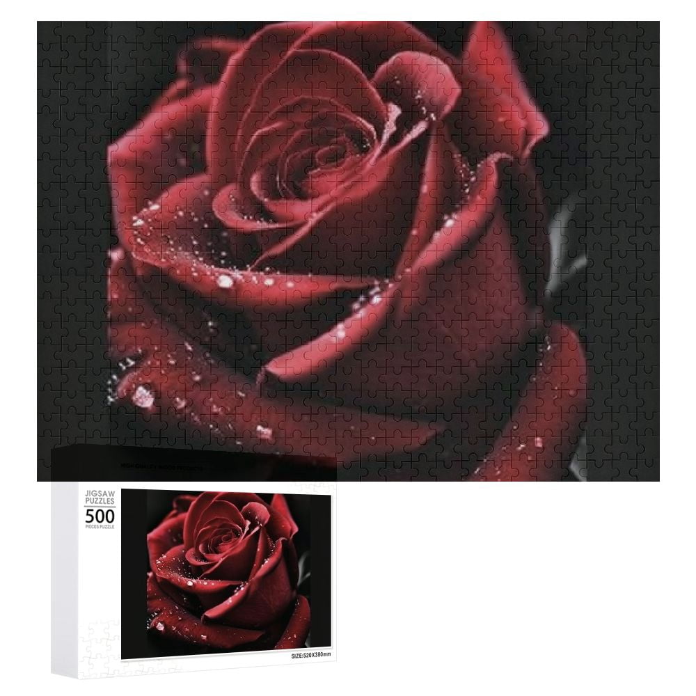 JRXY Red Rose, Water Droplets Wooden Jigsaw Puzzle for Adults and Kids ...