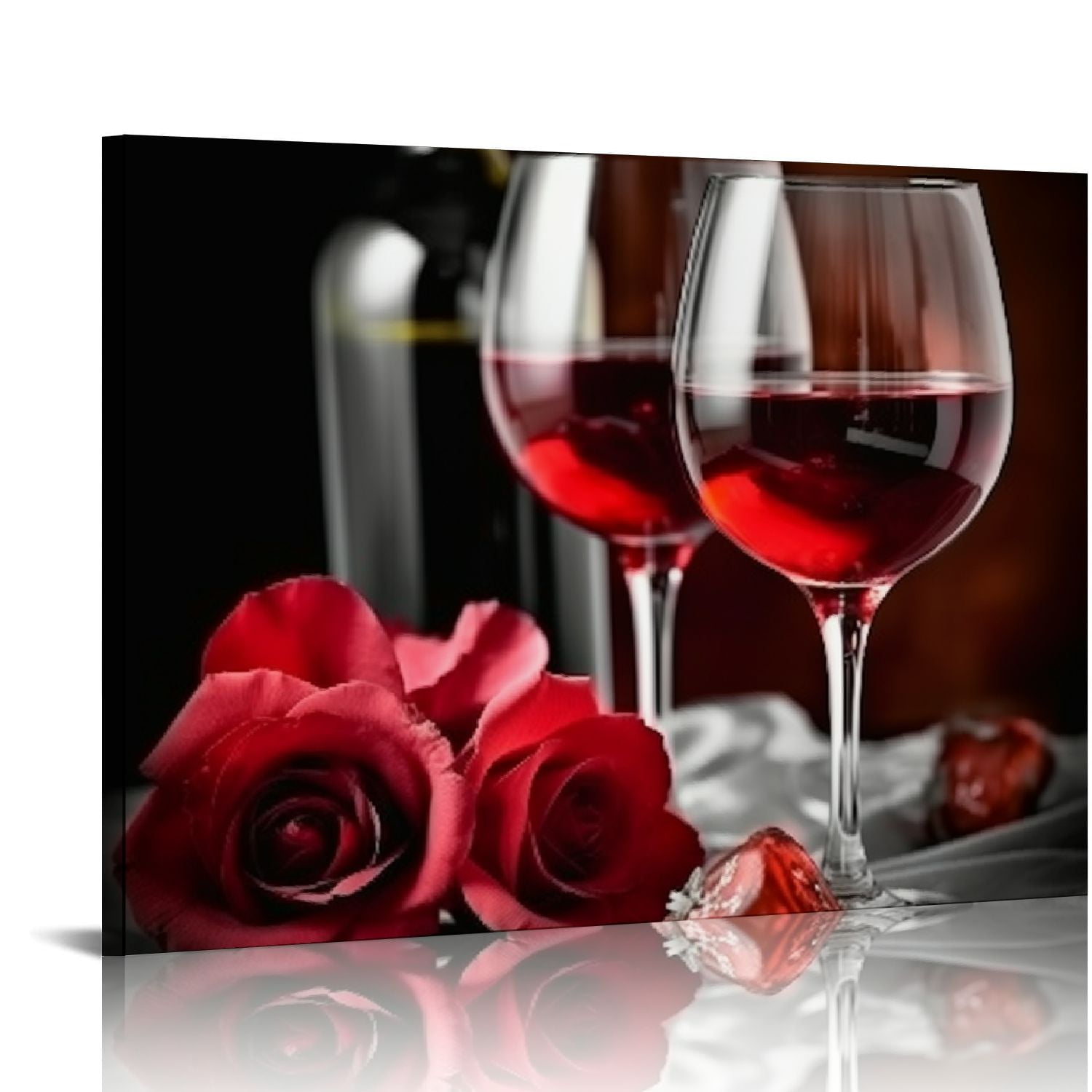 JRXY Red Rose Wine Glasses Wall Art Canvas Decor Framed for Bedroom ...