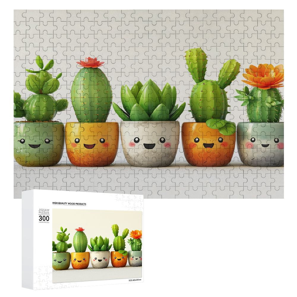JRXY Retro Cute Cartoon Cactus Succulents Flower Pots Eco-Kinetic Wood ...