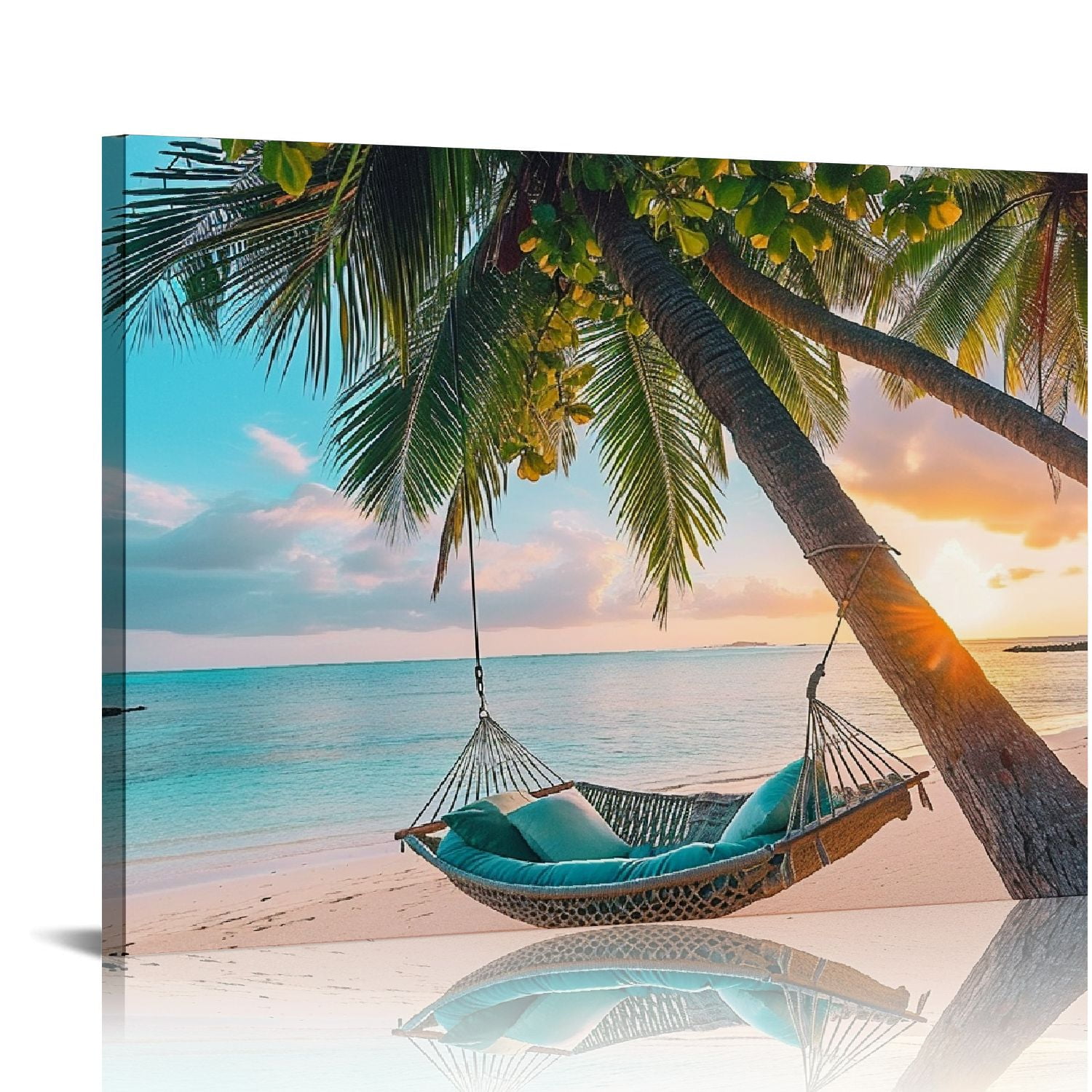 JRXY Romantic Beach Sunset Canvas Wall Art - Ocean Waves Prints Palm ...