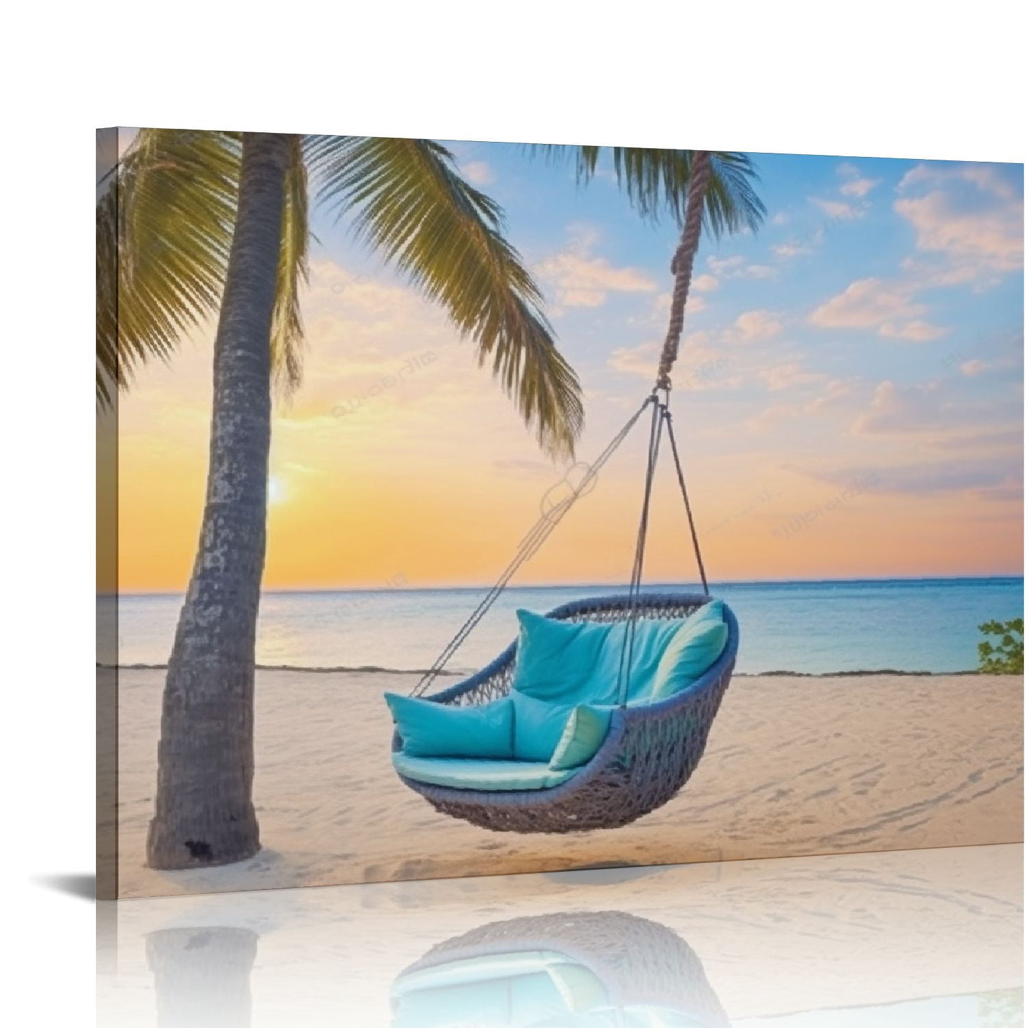 JRXY Romantic Beach Sunset Canvas Wall Art - Ocean Waves Prints Palm ...