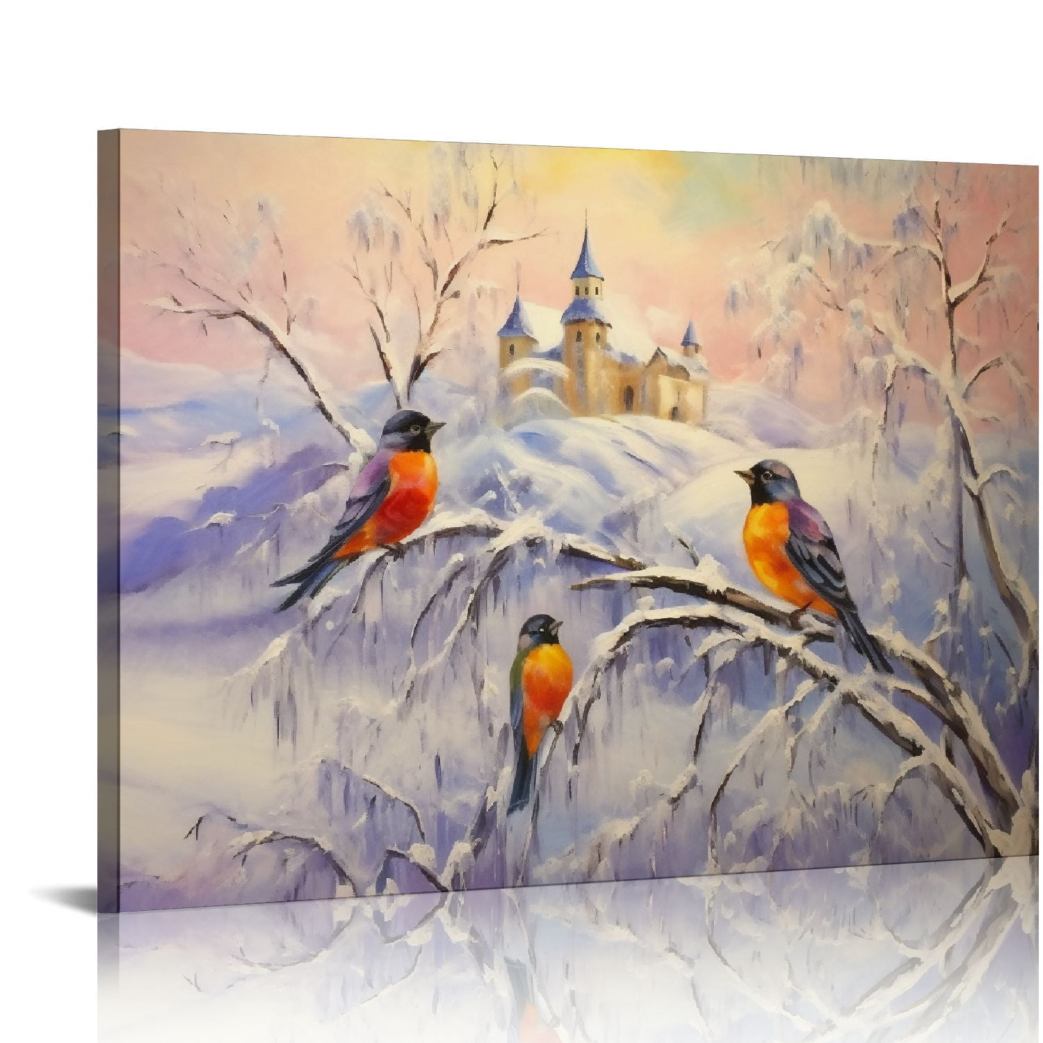 JRXY Rustic Birds on A Tree In Winter Village Farmhouse Framed Canvas ...