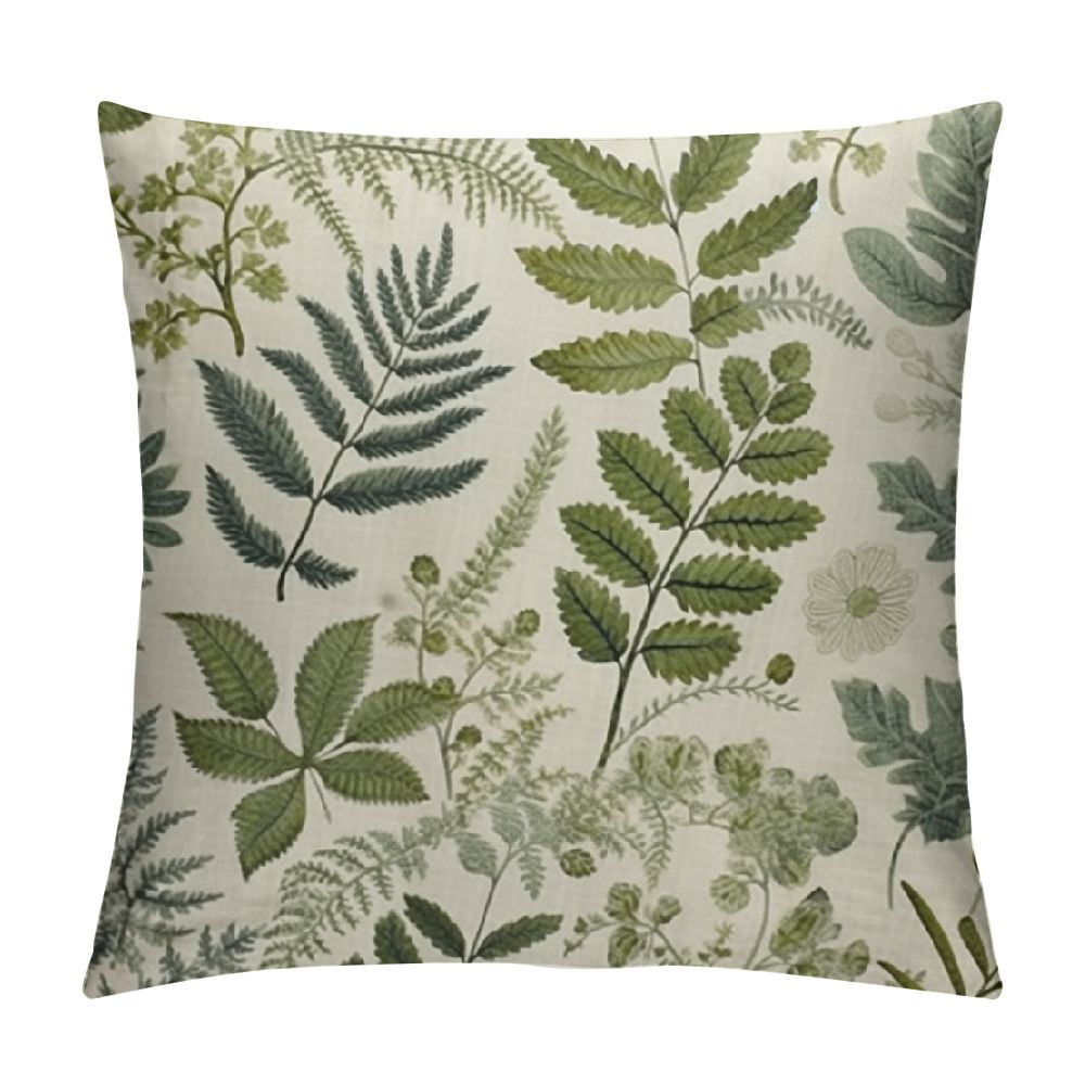 JRXY Sage Green Leaf Plant Pillow Covers Tropical Fern Herbs Botanical ...
