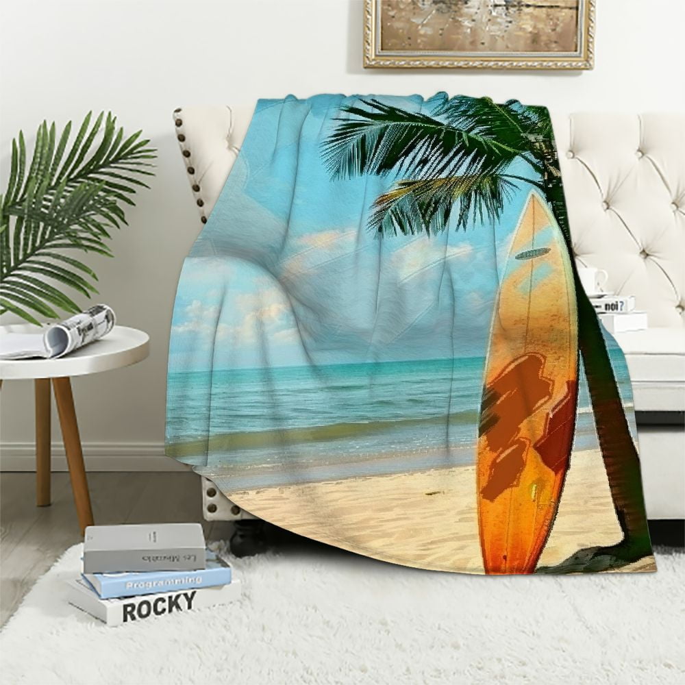 JRXY Sea Coastal Blanket for Living Room,Ocean Beach Palm Tree Leaves ...