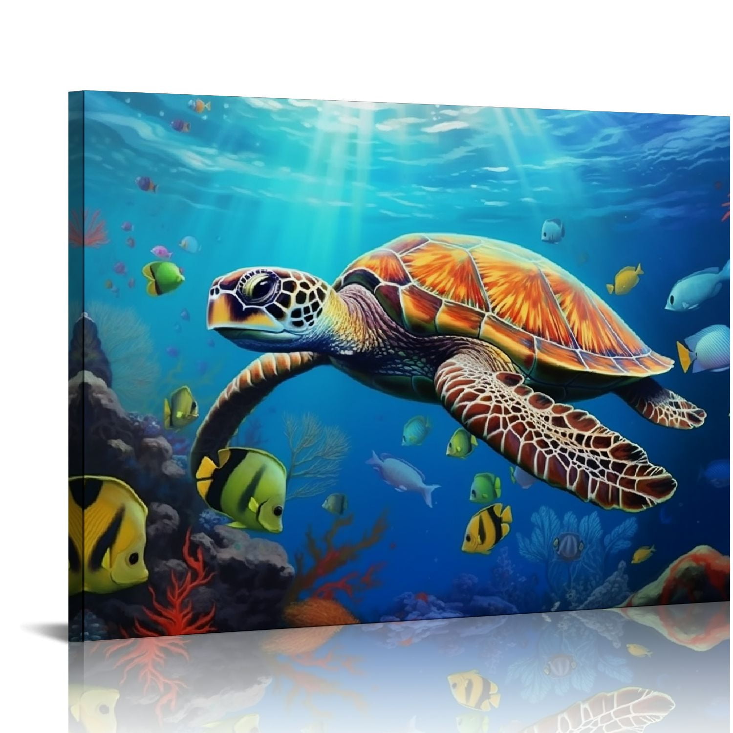 JRXY Sea Turtle Canvas Wall Art,Fish Canvas Wall Art,Blue Ocean Sea ...